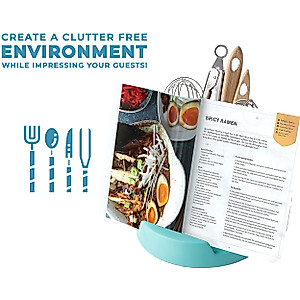 Ceramic Utensil Holder & Tablet Stand - Modern White Crock w/Tablet Holder - Utensil Caddy for Contemporary Cooking Enthuziasts - iPad or Recipe Book Holder - Decorative Cookbook Stand - 7.11" x 8.5"