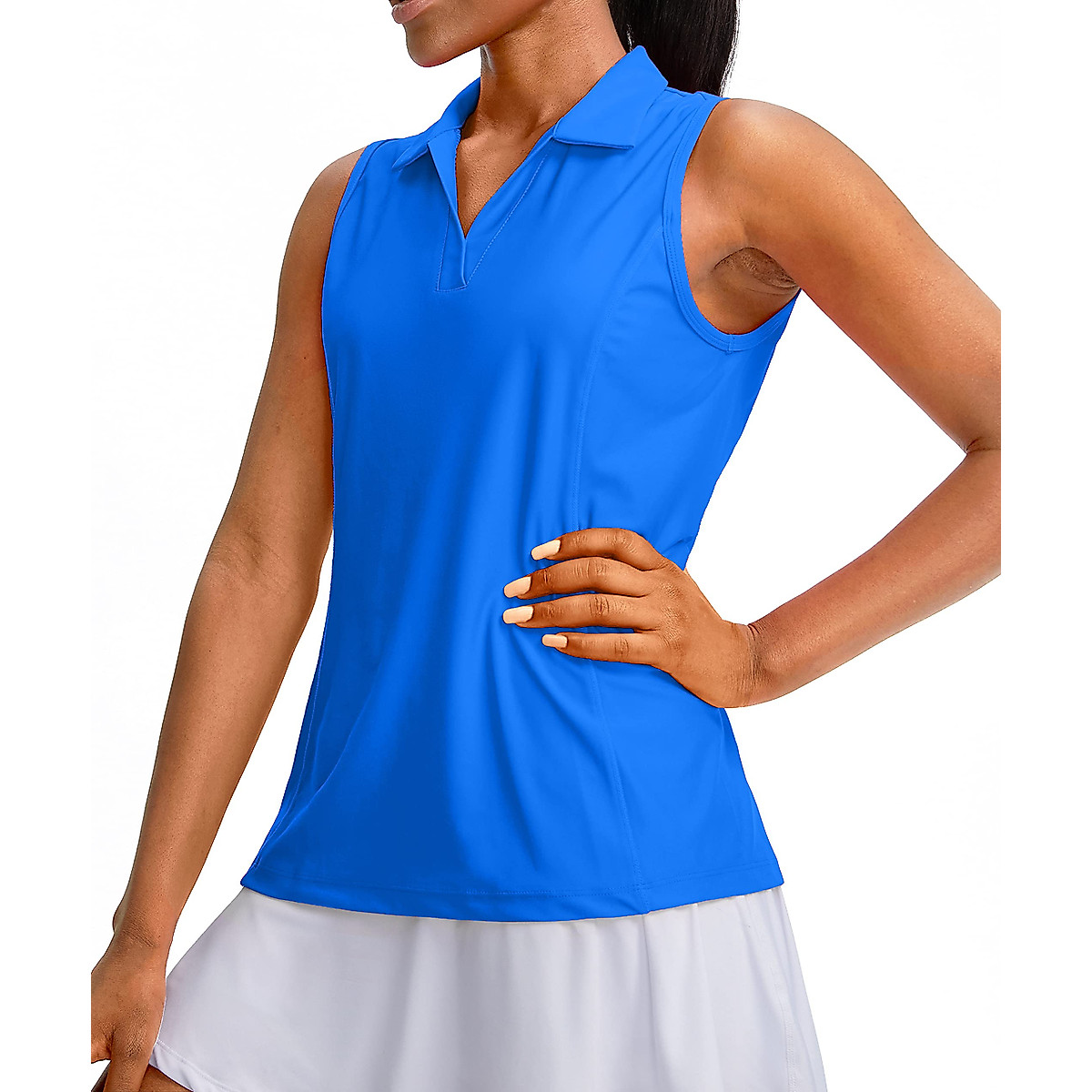 G Gradual Women's Sleeveless Golf Polo Shirts Tennis Quick Dry Collared Tank Tops V-Neck Polos for Women(Blue,XL)