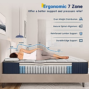 Avenco Queen Mattress, 12 Inch Hybrid Mattress Queen Size with Pocket Innerspring and Latex Memory Foam, Medium Firm Mattress Queen in a Box, Motion Isolation, Relieves Pain & Pressure Points