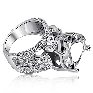 Uloveido Unique Platinum Plated Big Love Heart Cubic Zirconia Wide Cluster Architecture Statement Rings Engagement for Women (Size 6) Y429