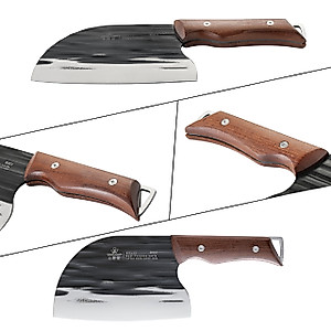 Serbain Chef Knife, Little Cook 6.1 inch Ancient Forged Meat Cleaver Knife, Premium Stainless Steel Butcher Knife with Ergonomic Wood Handle, Leather Sheath & Gift Box Included