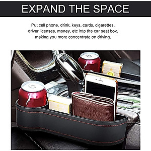 Car Seat Gap Filler, 2 Pack Multifunctional Car Seat Organizer with Cup Holder, Car Console Side Organizer for Cellphones, Wallets, Keys, Coin, Cards, Sunglasses, Passenger Side & Driver Side - Black