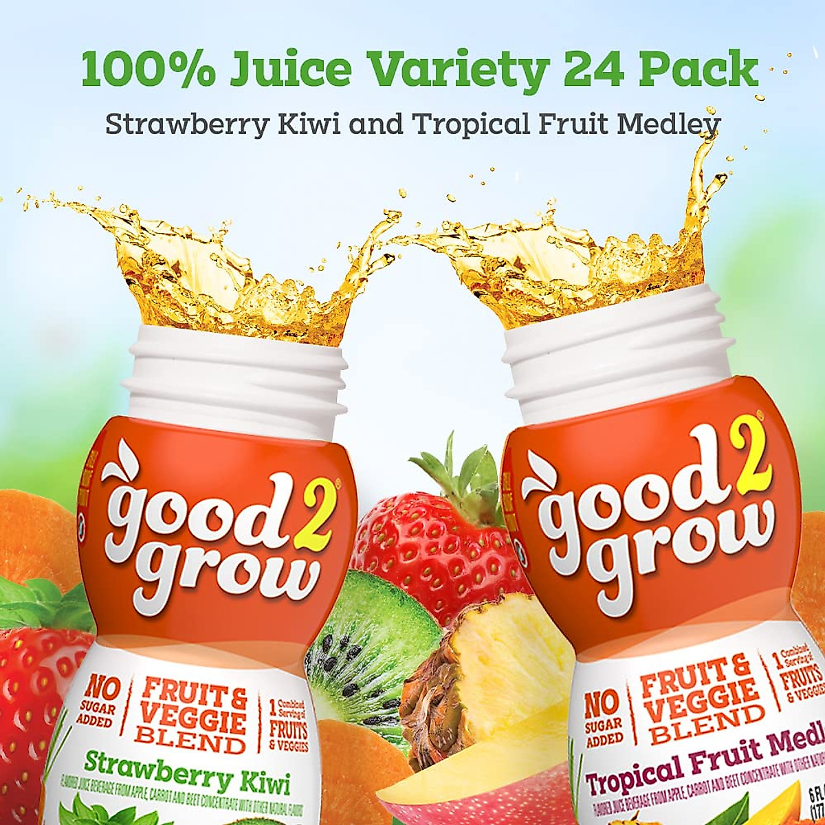 good2grow Strawberry Kiwi and Tropical Fruit Medley Juice 24-pack of 6-Ounce BPA-Free Juice Bottles, Non-GMO with Full Serving of Fruits and Vegetables. SPILL PROOF TOPS NOT INCLUDED (Pack of 24)