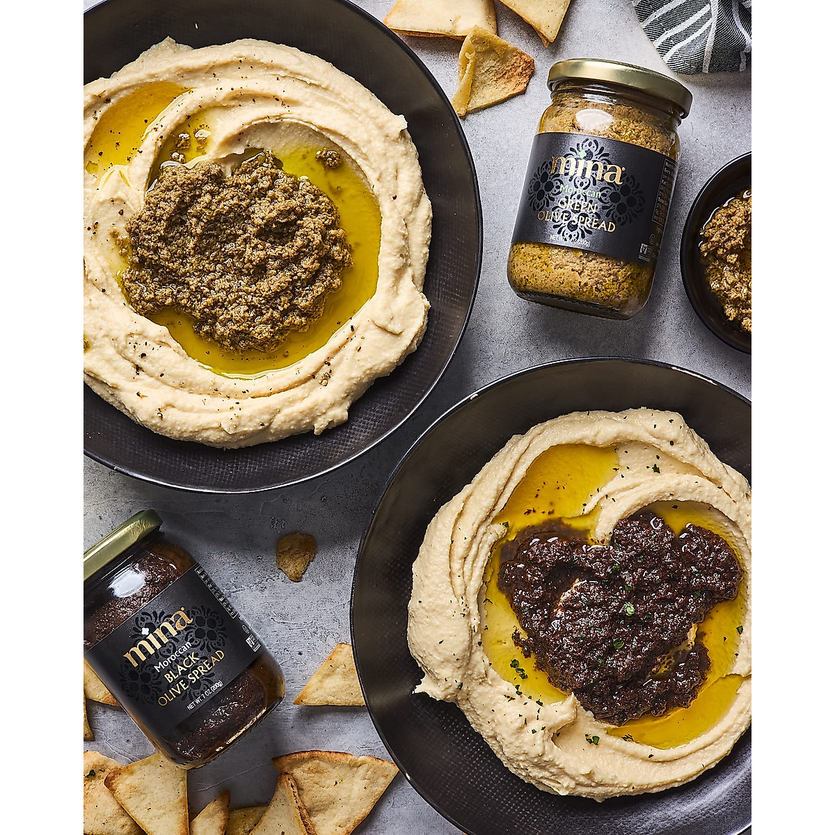 Mina Black Olive Spread, Gourmet Olive Tapenade, 7 oz (200g) - Premium Olive Spread made with Dry Cured Black Olives, Perfect for Appetizers, Dips, and More, Made with Moroccan Olives