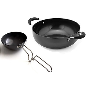 Satre Online and Marketing Hindalco Aluminium Cookware Kadai Pan Size No-13 with Tadka Pan Size No-5 Combo Set of 2,Aluminium Kadai with Tadka Pan,color-Black