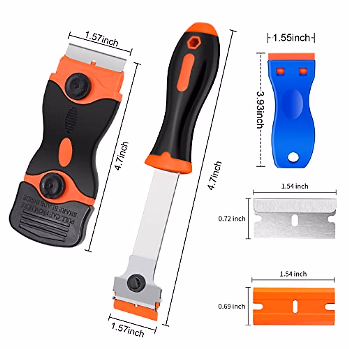 Razor Blade Scraper, 3 Pack Razor Scraper Tool with 50 Plastic and 30 Metal Razor Blades, Cleaning Scraper, for Removing Label, Registration Sticker, Tint, Grease from Windshield, Appliance, Glass