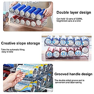 2 Tier Auto Rolling Soda Can Organizer for Refrigerator Freezer & Countertop Pantry Cabinets Beverage Dispenser Rack Clear BPA-FREE Plastic Stacking Container, Clear Transparent Plastic