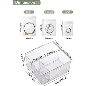 4-in-1 Acrylic Jewelry Organizers and Storage with 60 Portable Anti Tarnish Jewelry Bags, Clear Jewelry Box Travel Jewelry Case for Earrings Rings Necklaces Bracelets, Christmas Gifts for Women Girls
