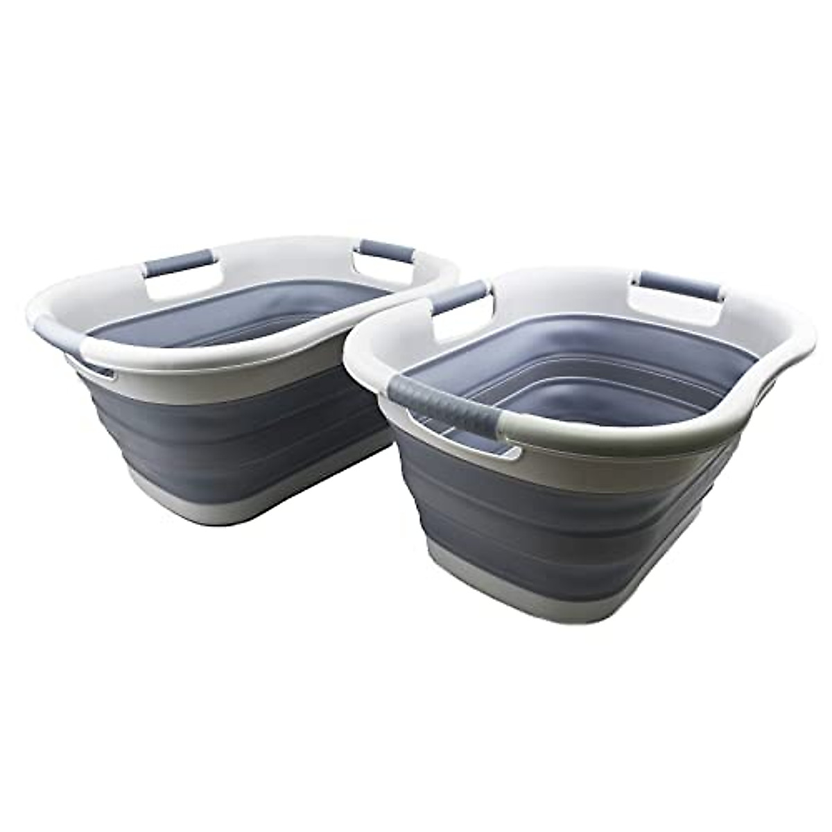 SAMMART 30L (7.9 gallon) Collapsible Plastic Laundry Basket - Foldable Pop Up Storage Container/Organizer - Portable Washing Tub - Space Saving Hamper/Basket (Grey/Dark Grey (Set of 2))