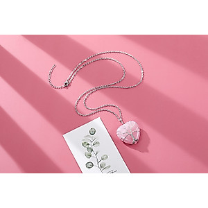 Top Plaza Natural Rose Quartz Healing Crystal Necklace Silver Life Tree Wire Wrapped Heart Shape Stone Pendant for Women Ladies Mothers Day Gifts