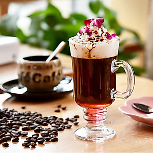 QAPPDA 8oz Coffee Mug, Glass Mugs With Handle,Clear Cups With Handle,Glass Cup Tea Cup Drinkware For Beer,Juice,Beverages,High Base Glass Latte Cups Cappuccino Mugs,Irish Coffee Mugs Set of 8 KTZB22…