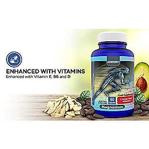 High Absorption Magnesium for Leg Cramps,tensed Muscles, Supports Muscles Function with Vitamins B6, D, E, 380mg Magnesium, 60 Servings