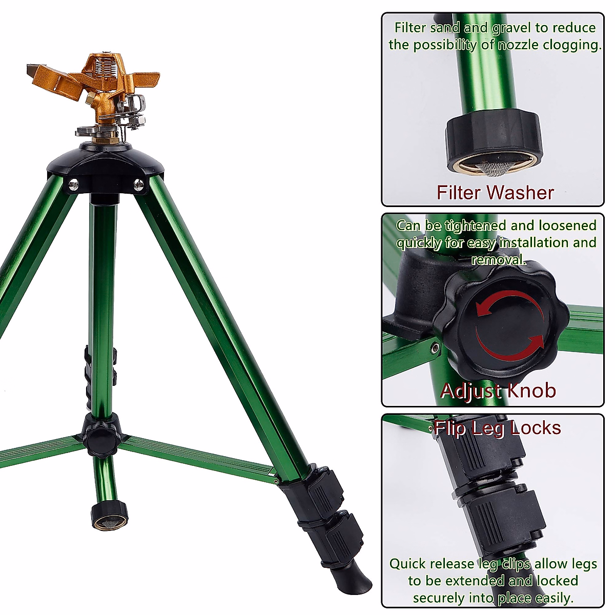 Twinkle Star Impact Sprinkler on Tripod Base, Quick Connector and Product Adapter Set, 360 Degree Coverage, 2 Pack