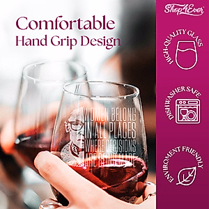 shop4ever Women Belong In All Places Where Decisions Are Being Made Engraved Stemless Wine Glass Ruth Bader Ginsburg RBG Wine Glass