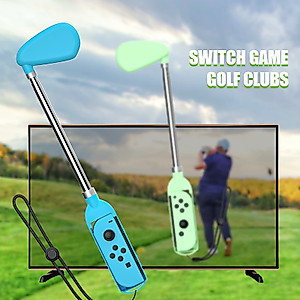 NANANINO Golf Clubs for Nintendo Switch Mario Golf Super Rush 2021, Adjustable Handle Grip Compatible with Mario Golf Switch - Green and Blue