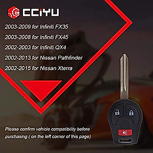 cciyu X 2 Flip Key Fob with Key Blade 3 buttons Replacement for 2003-2016 for Infiniti FX35 FX45 QX4 for Nissan Armada Cube Frontier NV1500 Quest Series with FCC CWTWB1U751A