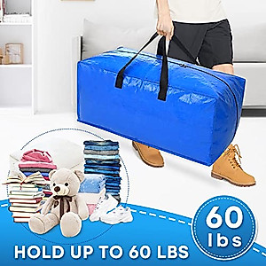 Heavy Duty Moving Bags Large Storage bag with Backpack Straps Strong Handles & Zippers, Clothes Blanket Packing Bags for Space Saving, Alternative to Moving Boxes College Moving Supplies Blue (4 Pack)