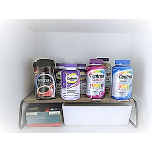 Pantry Shelf Cupboard Organizers Kitchen Cabinet, 2 Tier Stackable Organizers for Counter Pantry Storage Bathroom Bedroom Office Table Desk Space Saving Steel Frame Wooden Board Rust Resistant Black