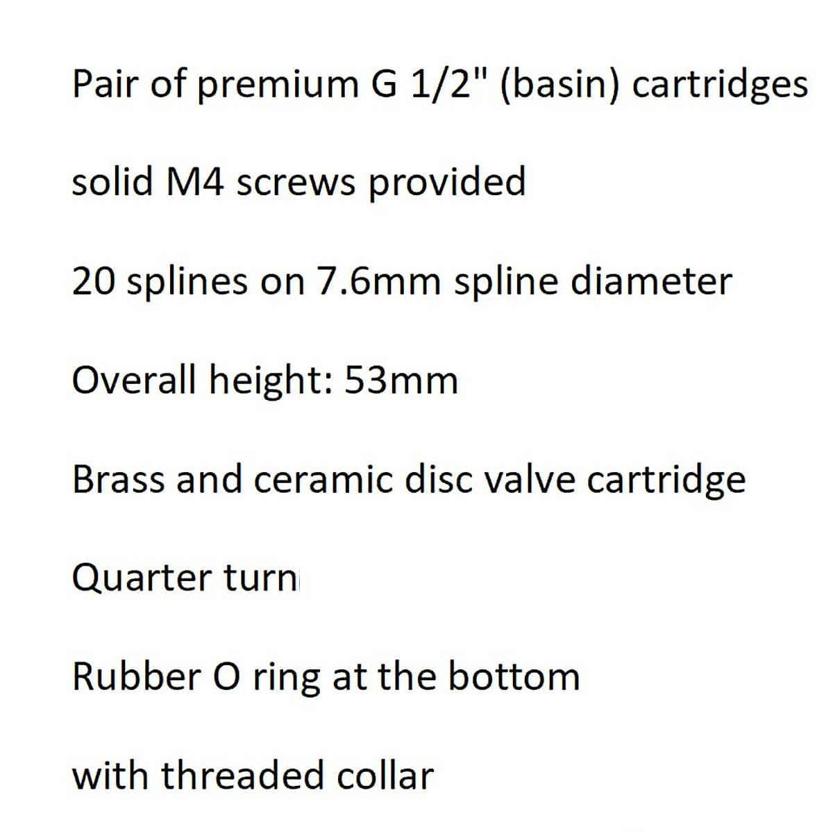 Huashan Replacement Brass Ceramic Disc Stem Cartridge Faucet Valve Quarter Turn 1/2" X 53mm x 12mm spline length 20 teeth(PAIR Hot & Cold)