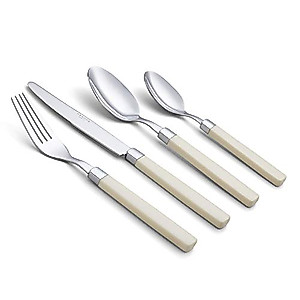 ANNOVA 16 Pieces Stainless Steel Flatware/Cutlery Set - Color Handles - 4 x Dinner Forks, 4 x Dinner Knives, 4 x Dinner Spoons, 4 x Dessert Spoons - Service for 4 (Cream, 16 Pieces)