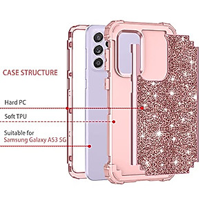 LONTECT for Galaxy A53 5G Case Glitter Sparkly Bling Shockproof Heavy Duty Hybrid Sturdy High Impact Protective Cover Case for Samsung Galaxy A53 5G 2022, Shiny Rose Gold