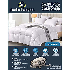 Serta White Down Feather Fiber Comforter Queen Size, All Seasons Warmth 300 Thread Count White Down Duvet Insert 500 Fill Power Fluffy Comforter with 100% Cotton Down Proof Cover
