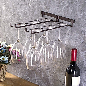 Double Wine Glass Rack Bronze Rack Wall Mount Stemware Rack Wine Glass Rack Hanger Holder Hanging Shelf Metal Storage Hanger for Kitchen or Bar