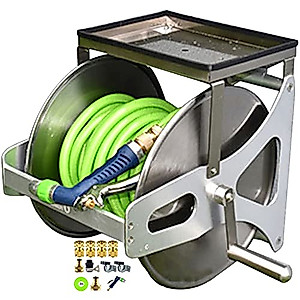 ZYCSKTL Garden Hose Reel Cart with Hose,Wall-Mounted Hose Cart with Storage Table, Household Small Portable Water Pipe High Pressure Water Gun Storage Rack, Garden Hose Truck