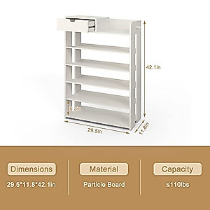 Waktavel 5 Tiers Vertical Shoe Rack with Hook, Wooden Shoe Rack Organizer with Open Top Free Standing Shoe Storage Stand for Entryway Hallway