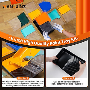 HANJKINZ Paint Tray, 11 Pcs, 6 inch Paint Tray Kit with Disposable Tray Liners and 6 Inch Paint Roller Frame, 9x12 Plastic Feet Drop Cloth for Painting
