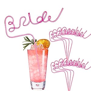 JRAINYE 8 Pcs Bride Straws for Bachelorette Party, Pink Plastic Drinking Straw Crazy Sipping Bridal Shower Decorations to Be Gift Party Supplies Wedding Girls Night Out, White
