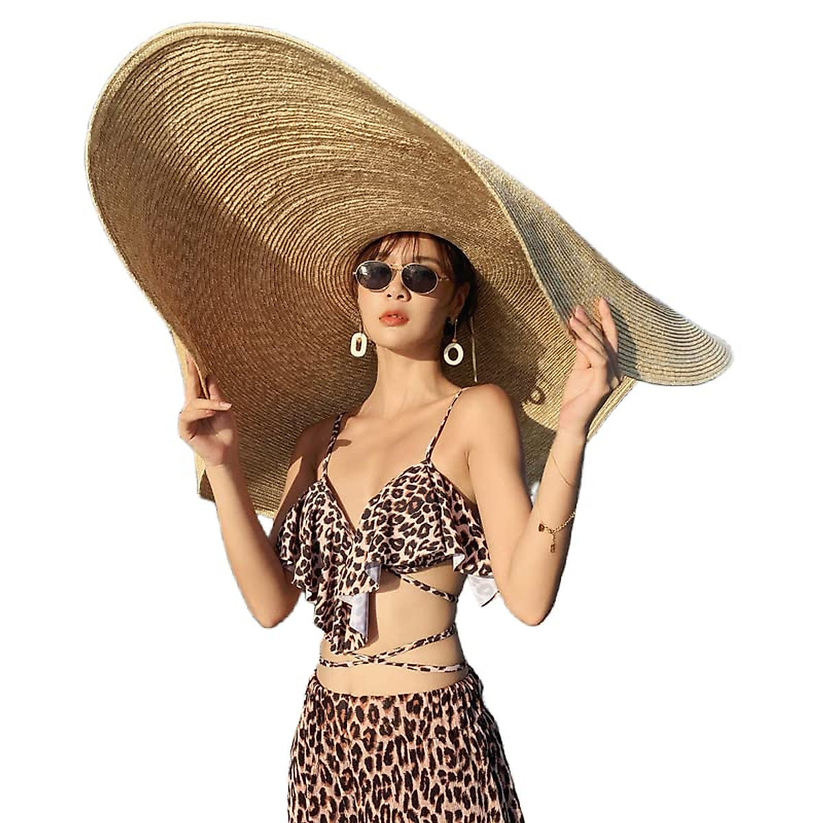 KEYDUACU Oversized Women's Beach hat, 31.5 inch (80cm) Wide Brim Foldable Beach Sunscreen Travel Summer hat (Khaki -80cm)