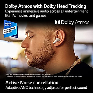 LG TONE Free True Wireless Bluetooth Earbuds T90 - Adaptive Active Noise Cancelling Earbuds with Dolby Atmos, Black, Small