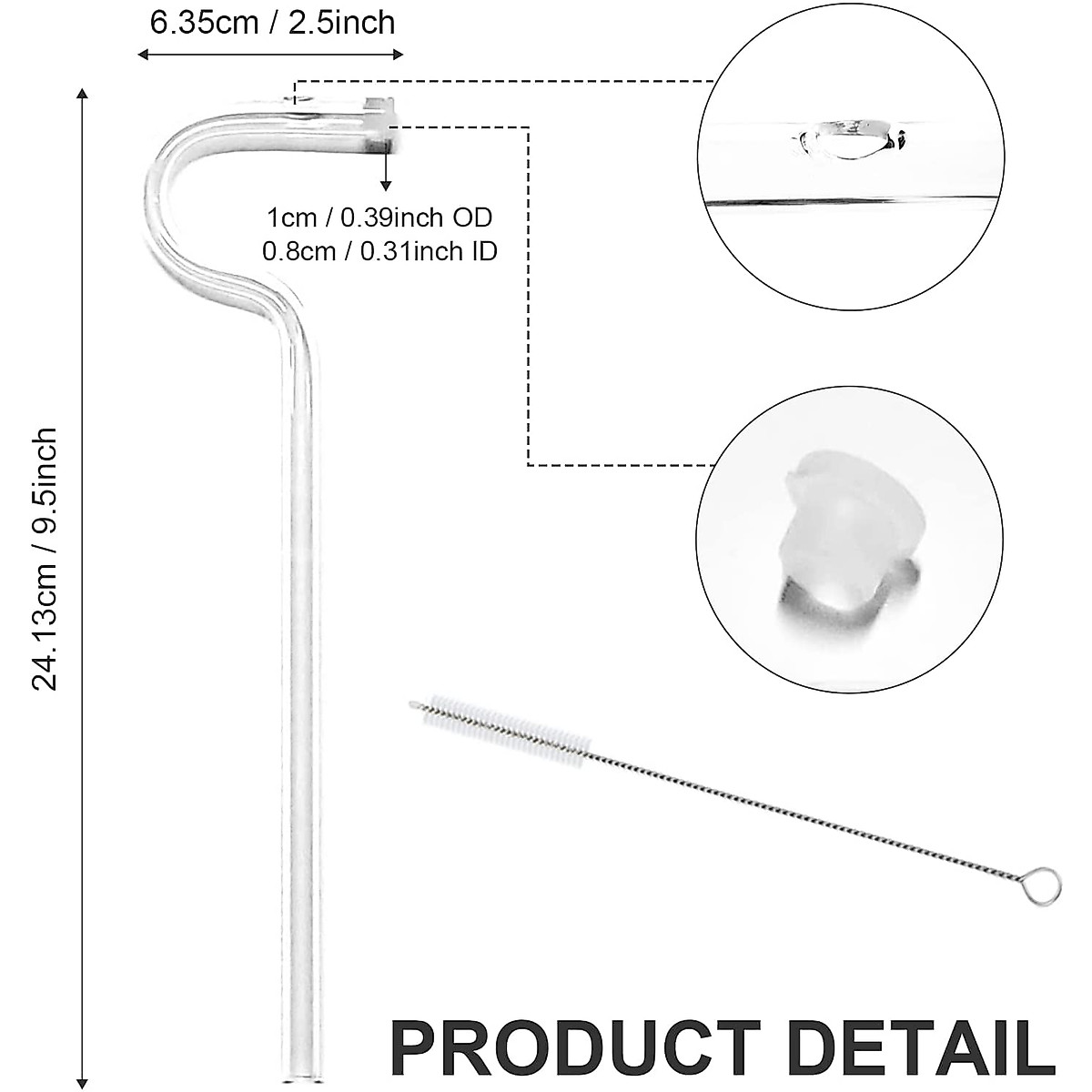 Anti wrinkle Straw (with cleaning brush), reusable glass straw, horizontal flute design, anti-lip wrinkle, suitable for all kinds of drinks (4 PCS)