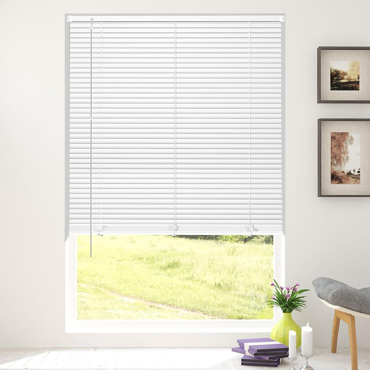 KCO Mini Blinds for Windows Cordless Horizontal Window Blinds and Shades, Vinyl Venetian Blinds Anti-UV Waterproof Light Adjustment Mini Blinds, 18" W x 64" L, White