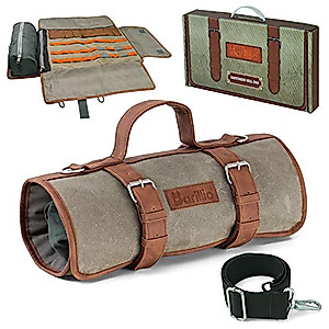 Barillio Bartender Bag Travel Bartender Bag | Waxed Canavs Bar Kit Bag for Carrying Bar Tools | Professional Bartender Roll with Shoulder Strap for Perfect Storage (Bag Only)…