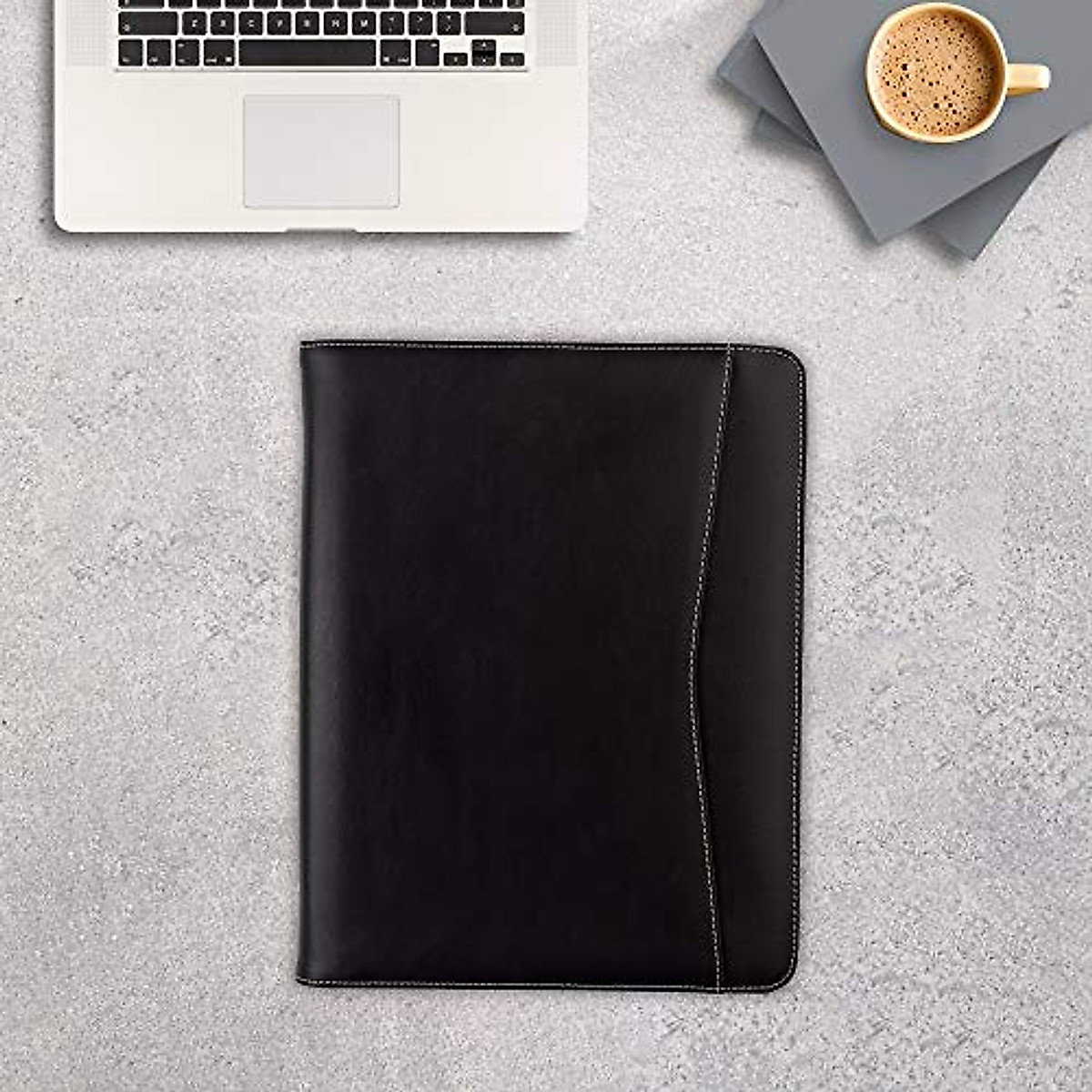 Samsill Zippered Portfolio Organizer, Vegan Leather Business Portfolio Notebook, Work Organizer. Notepad, Tablet iPad (Upto 10.1") Phone & Business Cards Holder, Professional Padfolio for Women & Men