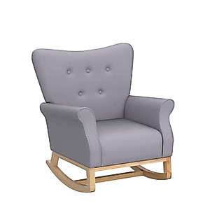 FurniTribe Nursery Rocking Chairs, Upholstered Velvet Nursery Glider Rocker with Comfy Armrest, Accent Nursing Rocking Chair with Solid Wood Legs for Baby Nursery (Gray)