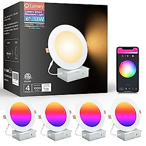 Lumary Recessed Lighting Slim 6 Inch Smart LED Recessed Lights 13W 1100LM WiFi Bluetooth LED Retrofit Downlight with Junction Box Work with Alexa/Google Assistant(6inch-4PCS)