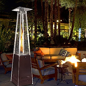 Polar Aurora Patio Propane Heater Pyramid Dancing Flame 42,000 BTU Quartz Glass Tube Outdoor Portable Heater w/ Wheels & Ground Nail for Party, Restaurant, Garden, Commercial,Brown