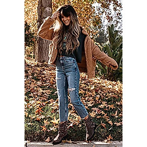 PRETTYGARDEN Women's 2023 Fashion Winter Coat Long Sleeve Lapel Zip Up Faux Shearling Shaggy Oversized Shacket Jacket (Khaki,Small)