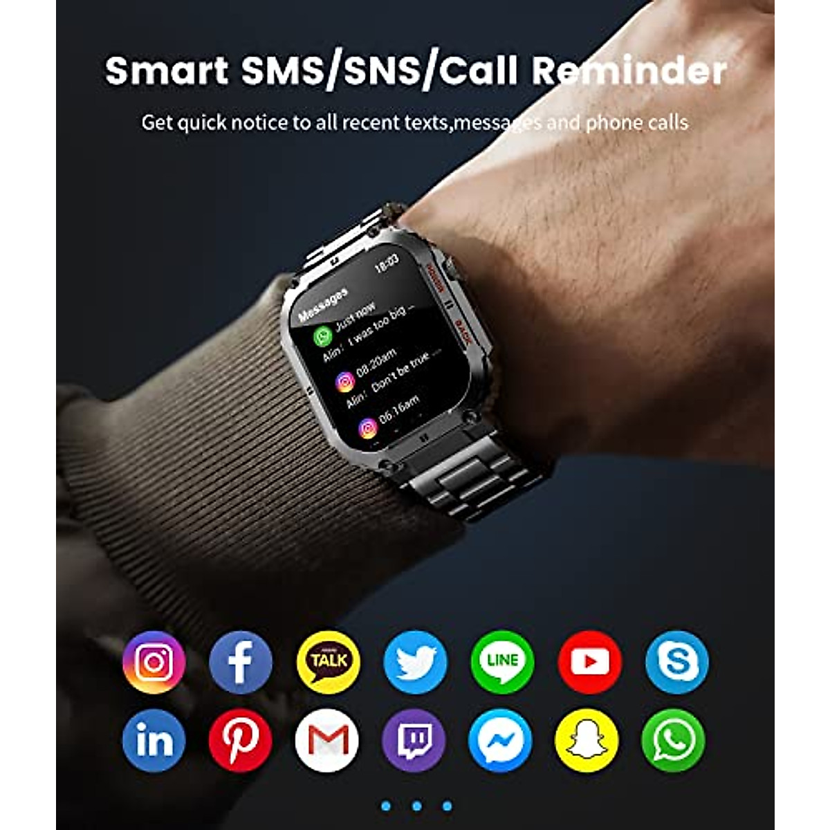 Military Smart Watches for Men, Smart Watch with Answer/Make Call Compatible with Android iOS Phone, Smartwatch with Heart Rate SpO2 Pressure Sleep Monitor, IP67 Waterproof Stainless Steel Smart Watch