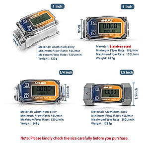 AMURS Turbine Flow Meter LCD Digital Display Flowmeter Gas Oil Fuel Flowmeters 1inch Fuel Flowmeter with NPT Counter for Measuring Diesel Kerosene Gasoline Flows