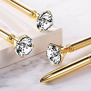 Bememo 12 Pieces Big Diamond Crystal Ballpoint Pens and 6 Pieces Ballpoint Pen Refills, Black Ink (Gold)