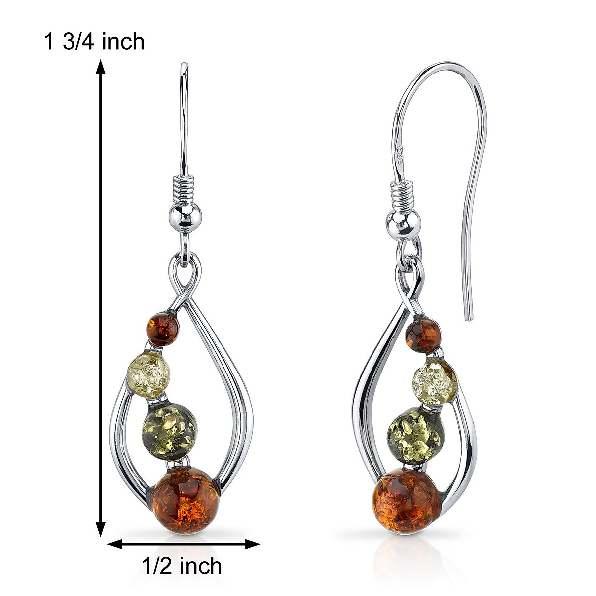 Peora Genuine Baltic Amber Open Leaf Dangle Earrings for Women 925 Sterling Silver, Rich Multiple Colors, Fishhooks