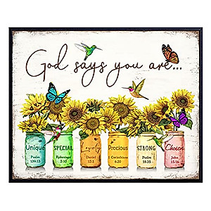 God Says You Are Wall Art Decor - Religious Scripture Encouragement Gifts for Women - Christian Affirmations - Rustic Inspirational Psalms Bible Verses - Catholic Gifts - Motivational Positive Quotes