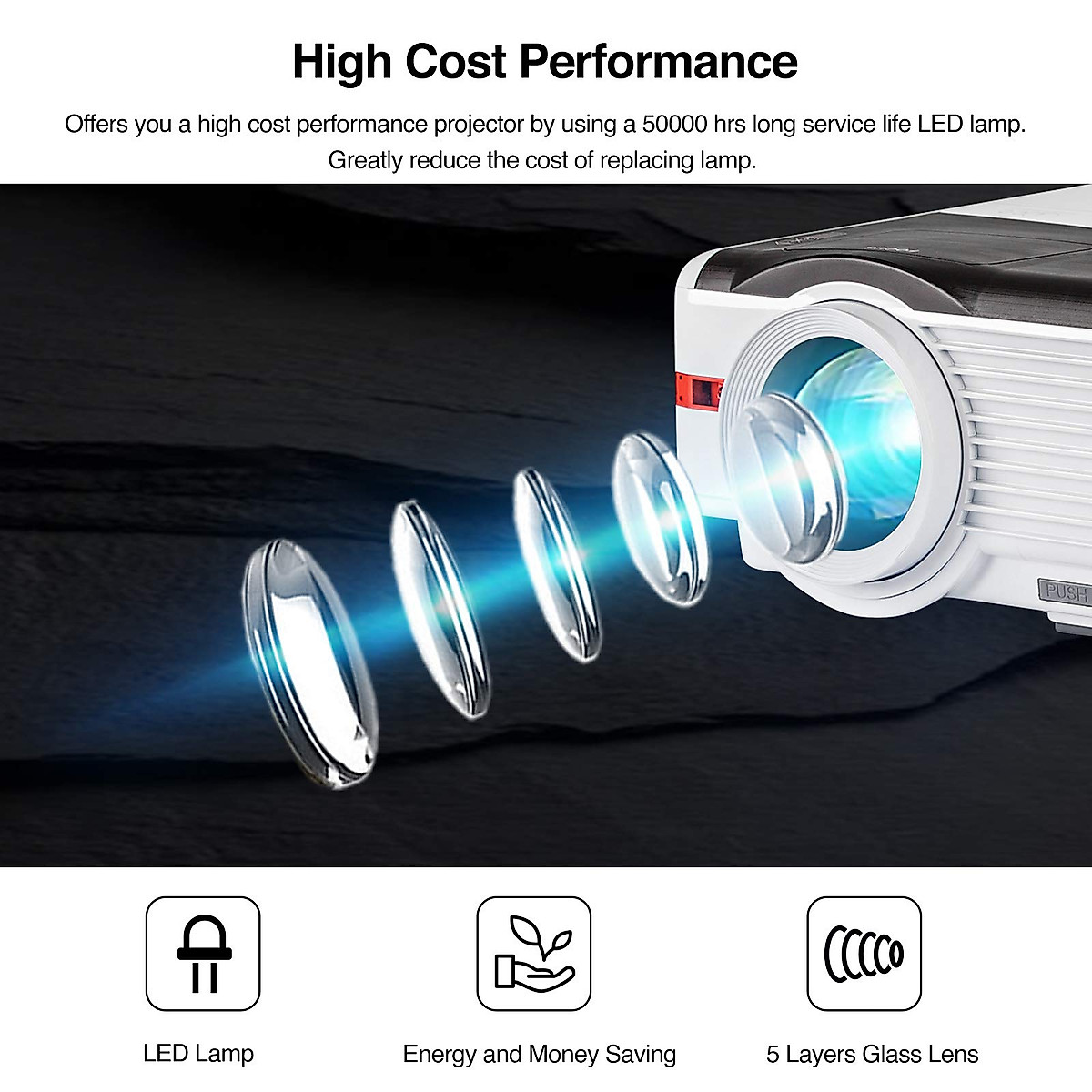 WIKISH 6500L Outdoor LCD Projector Full HD 200" Display Home Theater Movie Projector Zoom Gaming for Smart Phone Dvd Hdmi Usb Av Tv Stick Laptop Ps4