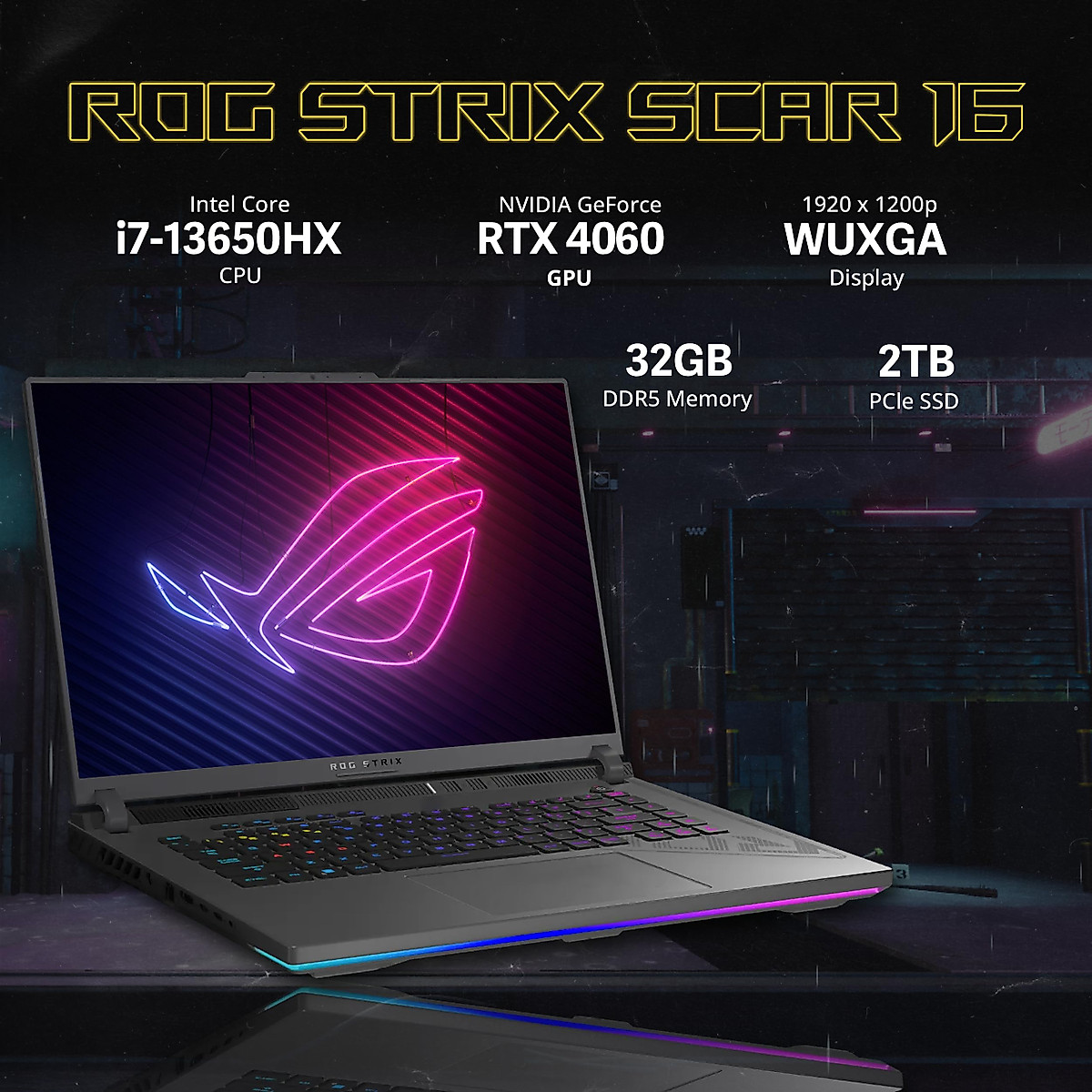 asus ASUS ROG Strix G16 16'' WUXGA 165Hz Gaming Laptop, Intel Core i7-13650HX, NVIDIA GeForce RTX 4060, 32GB DDR5 RAM, 2TB SSD, 4-Zone RGB Backlit Keyboard, Win 11 Pro, Gray, 32GB Hotface USB Card