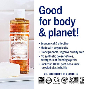 Dr. Bronner's - Pure-Castile Liquid Soap (4 oz Variety Pack) Peppermint, Lavender, Tea Tree, Eucalyptus, Almond, & Baby Unscented - Made with Organic Oils, 18-in-1 Uses: Face, Body, Hair, Laundry, Pets and Dishes | 6 Count