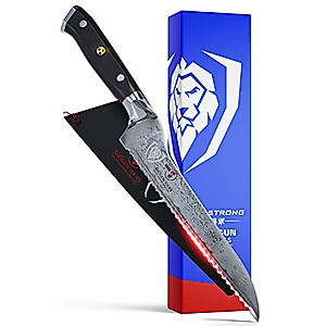 Dalstrong Serrated Offset Bread Knife - 8 inch - Shogun Series - Deli Knife - Damascus - AUS-10V Japanese Super Steel - Bread Slicer Cutter - Slicing Knife - Vacuum Treated - G10 Handle - Sheath